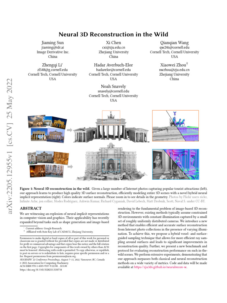 Neural 3D Reconstruction in The Wild | PDF | 3 D Computer Graphics | Rendering (Computer Graphics)