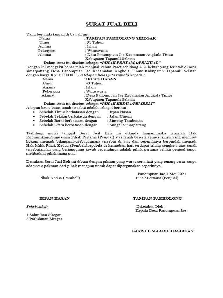 Jual Beli Tanah di Panompuan Jae | PDF