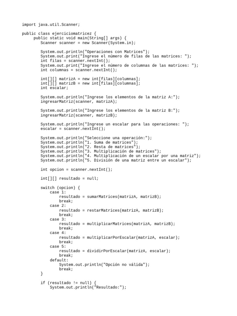 Código Matrices | PDF | Matriz (Matemáticas) | Funciones y mapeos