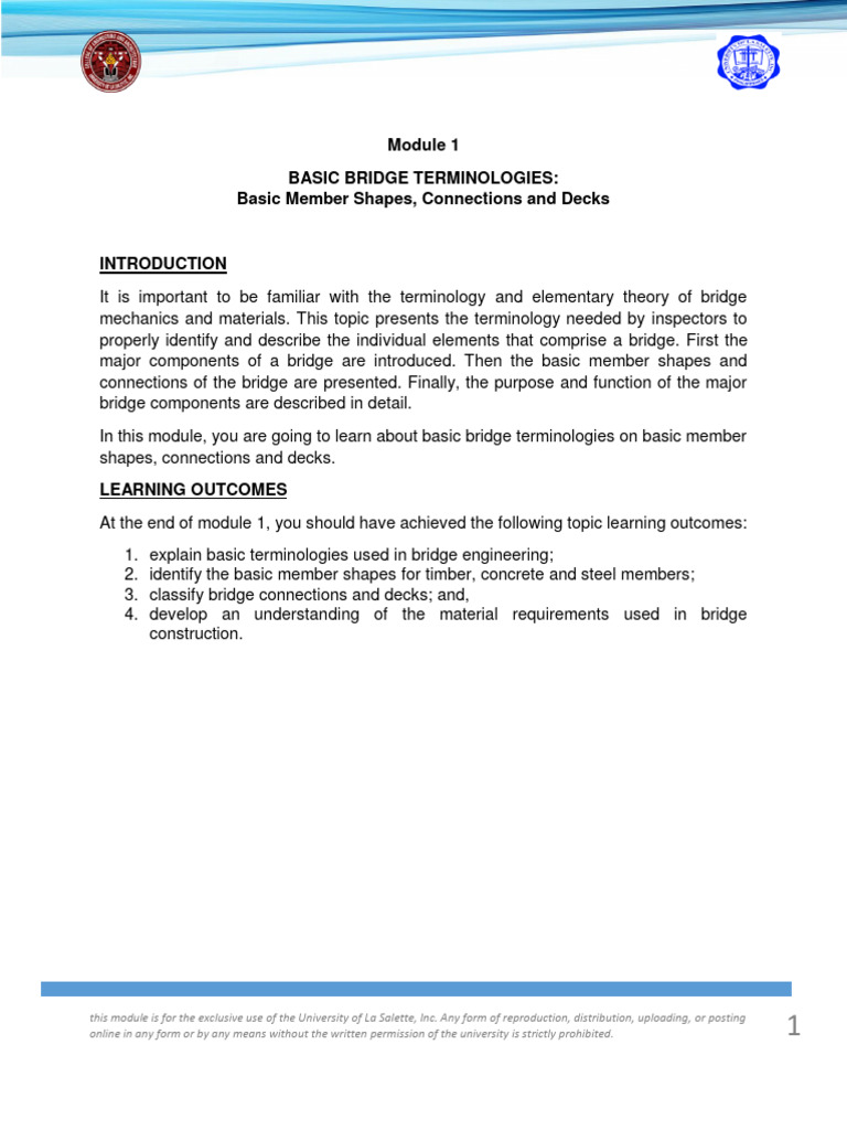 Bridge Engg Module 1 Basic Bridge Terminologies Part 1 | PDF | Bridge | Beam (Structure)