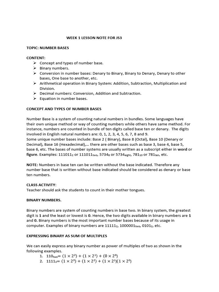 1705 - Week 1 Lesson Note For Js3 | PDF