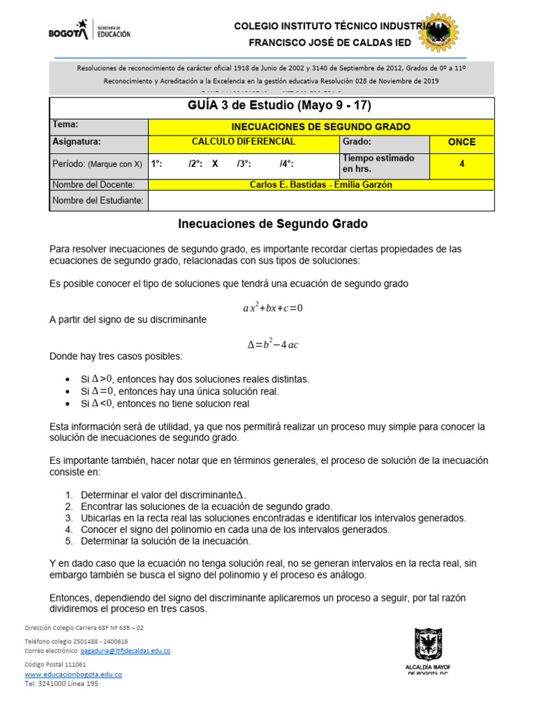 G3P2 Inecuaciones de Segundo Grado | PDF | Ecuaciones | Ecuación cuadrática
