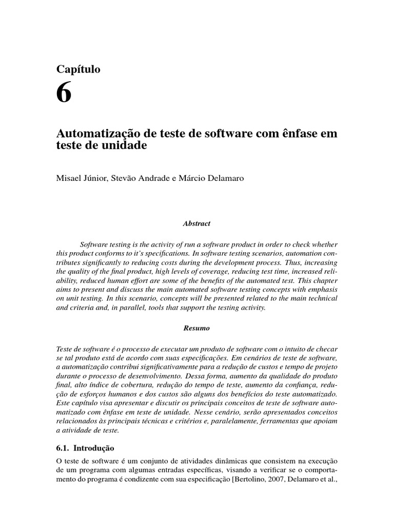 Capítulo 6 Automatização De Teste De Software Com Ênfase Em Teste De Unidade Download Grátis 