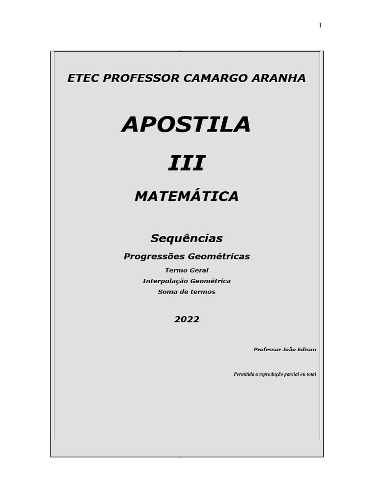 Apostila 3 Progressôes Geométricas | PDF | Sequência | Estruturas matemáticas