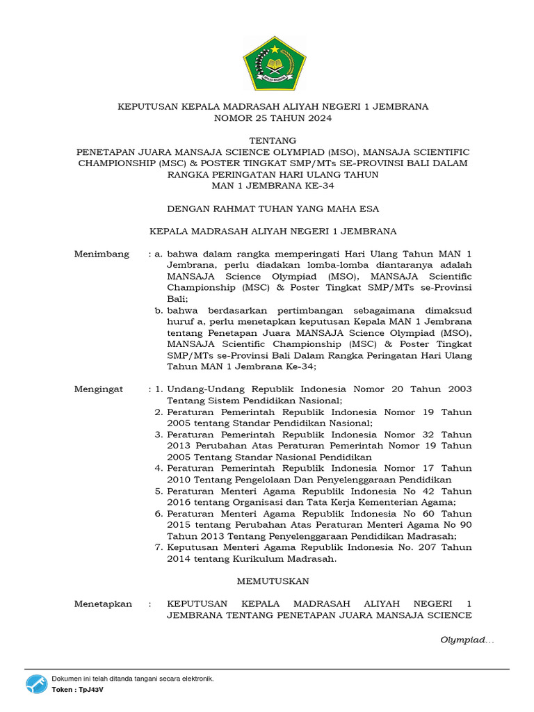 SK Juara MSO, MSC, Poster HUT MAN Tahun 2024 | PDF