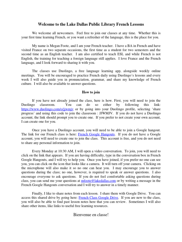 Welcome To Your French Class and How To Join | PDF | French Language ...