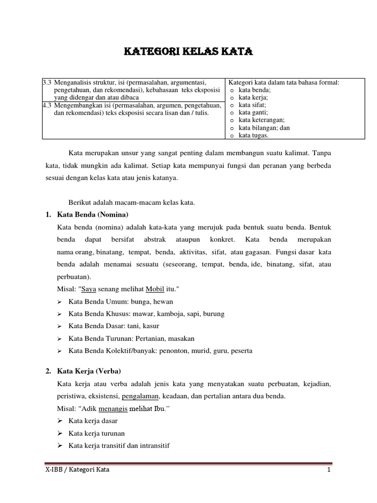 Kelas Kata dalam Tata Bahasa Formal | PDF