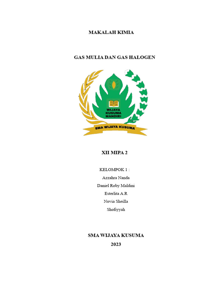 Makalah Kimia Gas Mulia Dan Halogen - Kelompok 1 | PDF