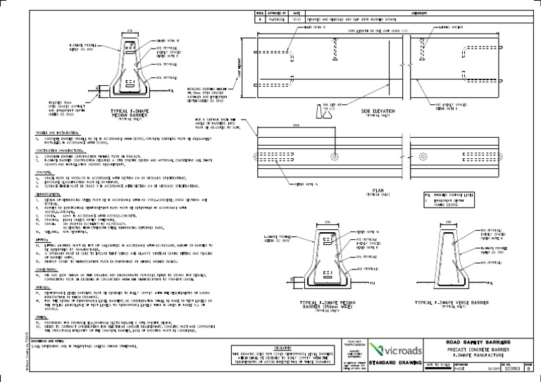 Standard Drawing 3903 Concrete Barriers F Shape Manufacture Precast Dec ...