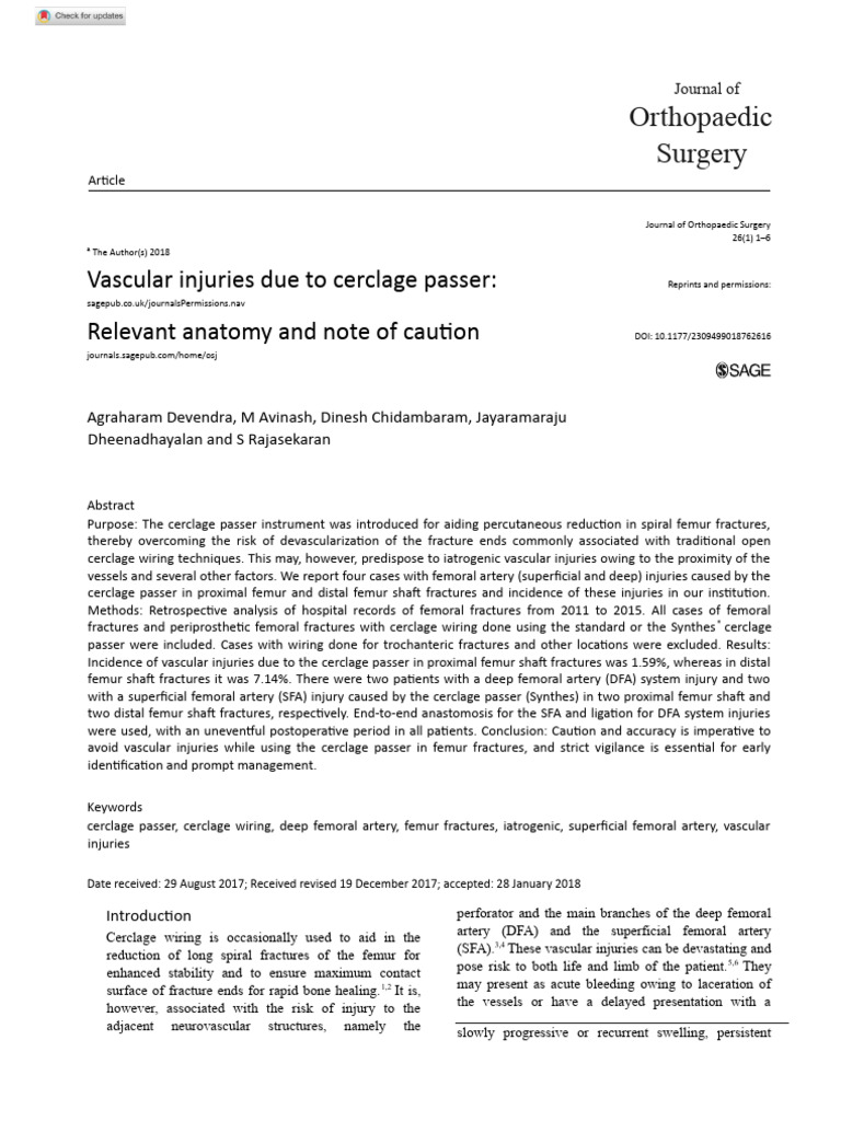 Devendra Et Al 2018 Vascular Injuries Due To Cerclage Passer Relevant ...