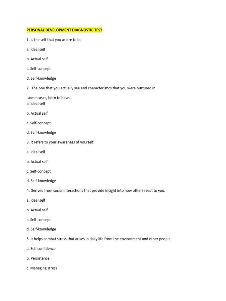 PerDev Diagnostic Test & TOS | PDF | Brain | Self Concept PerDev Diagnostic Test & TOS | PDF | Brain | Self Concept