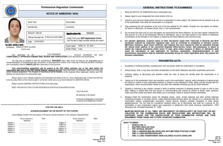 General Instructions To Examinees Professional Regulation Commission | PDF