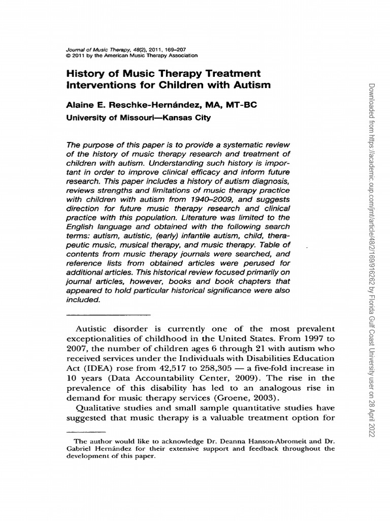 History of Music Therapy For Children With Autism | PDF | Autism ...