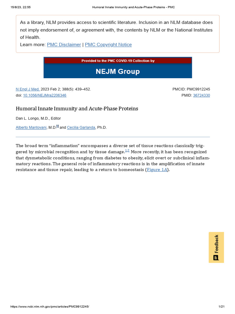 Humoral Innate Immunity and Acute-Phase Proteins | PDF | Inflammation ...