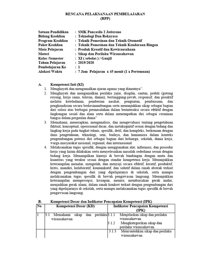 RPP Dan Silabus PKK 2019-2020 | PDF