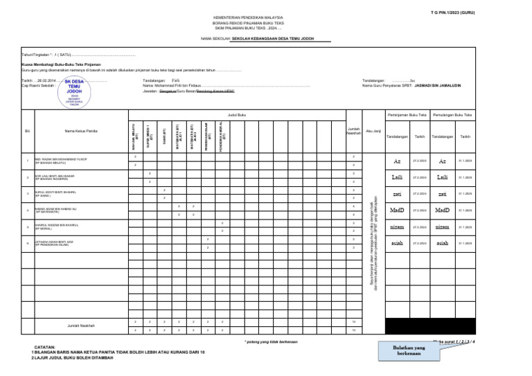 Contoh Pengisian SPBT G Pin.1 - 2023 (Guru) | PDF