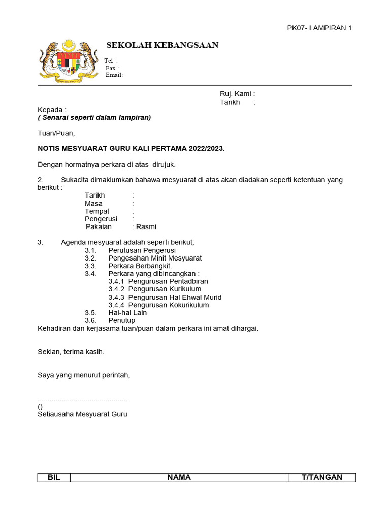PK 07 Lampiran 1 Contoh Notis Mesyuarat1 | PDF