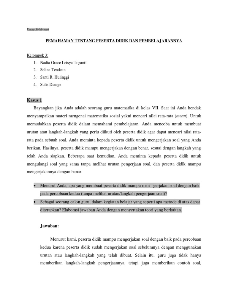 Kel. 3 Topik 1 (Pemahaman Tentang Peserta Didik Dan Pembelajarannya) | PDF