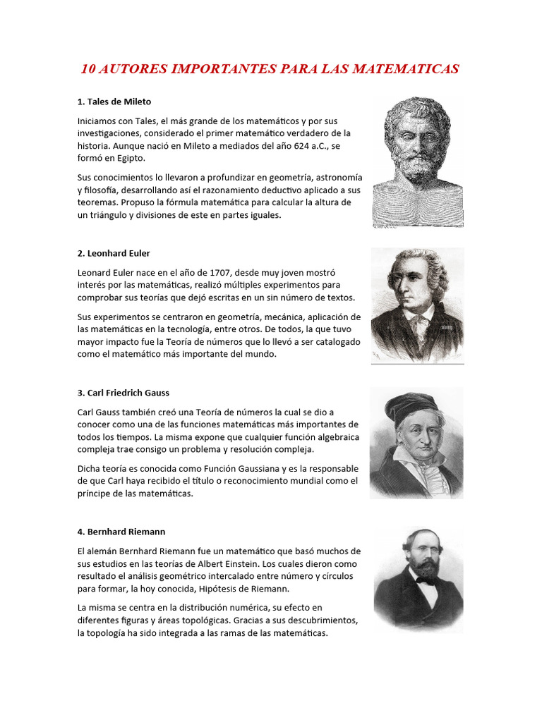 10 Autores Importantes para Las Matematicas | Descargar gratis PDF ...