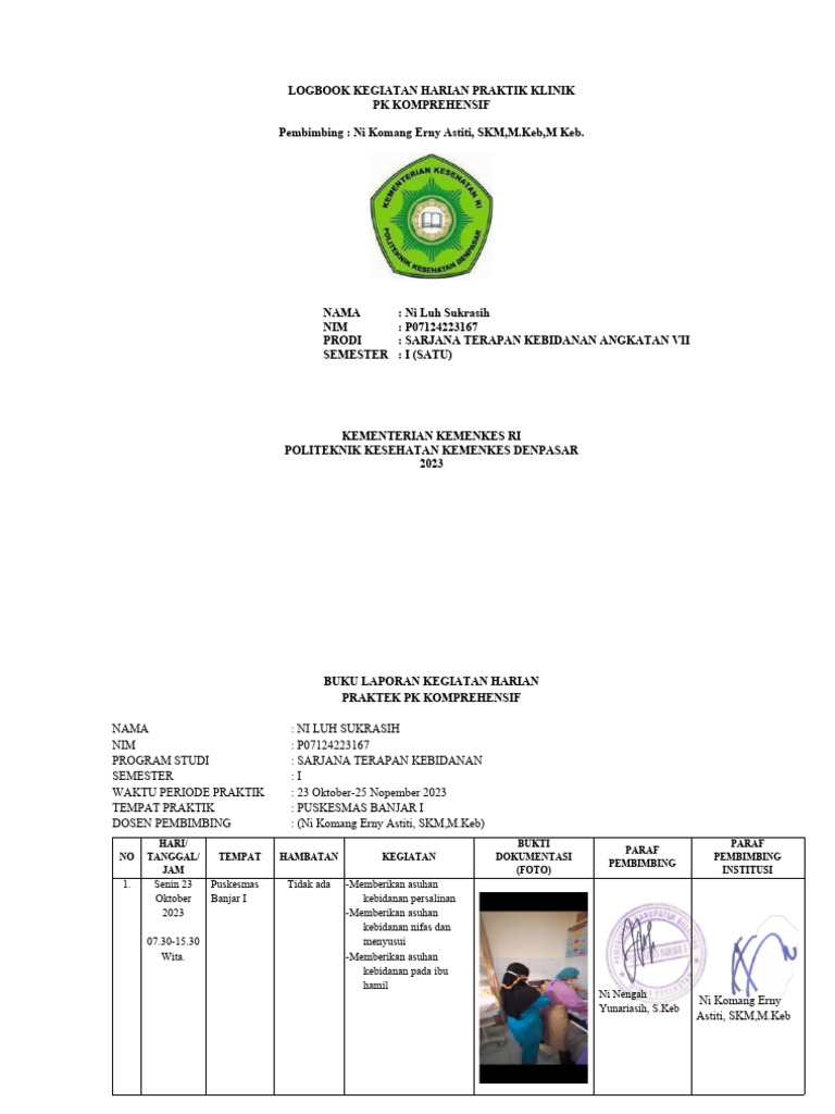 LOGBOOK KEGIATAN HARIAN SUKRASIH Ninda Edit | PDF