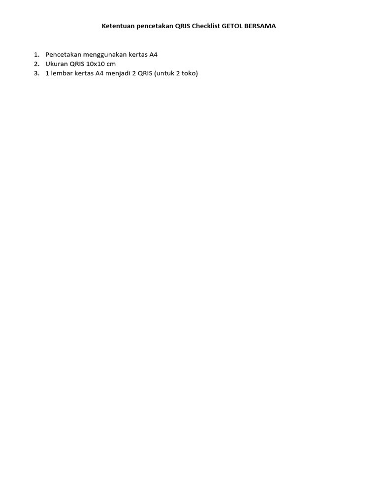 Format Cetak Qris Checklist Getol Bersama Cab PLG | PDF