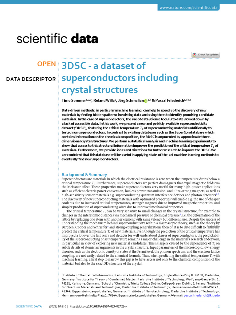 3DSC: Superconductor Dataset with Crystal Structures | PDF ...