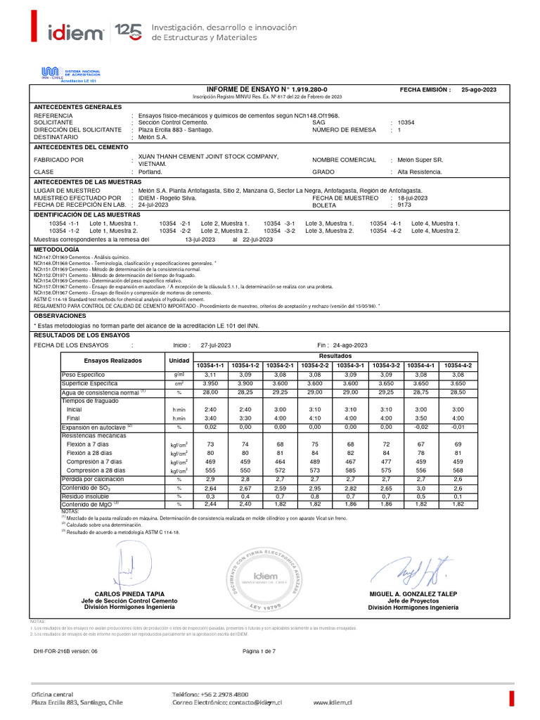 Certificado Super SR CIC 31513 Antofagasta | PDF | Cemento | Hormigón