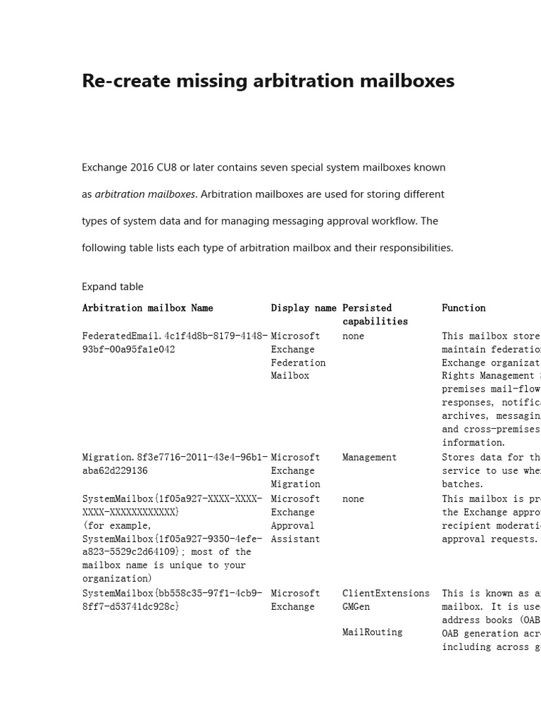 Re-Create Missing Arbitration Mailboxes | PDF | Command Line Interface | Microsoft Exchange Server