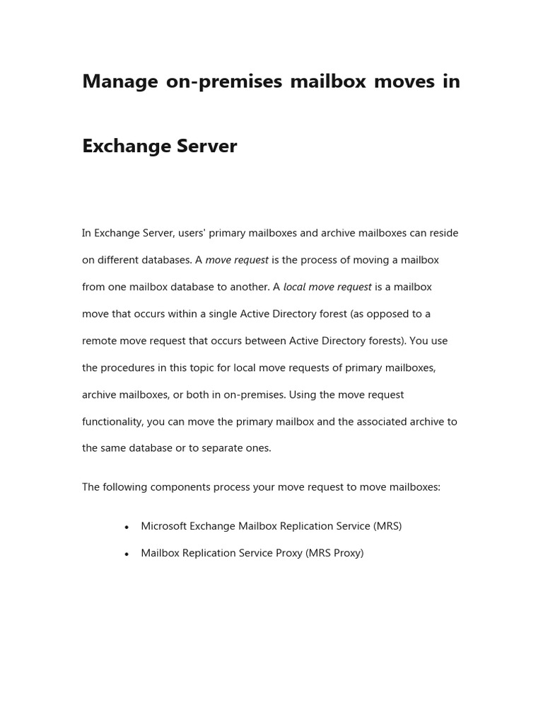 On-Premises Mailbox Moves Guide | PDF | Microsoft Exchange Server ...
