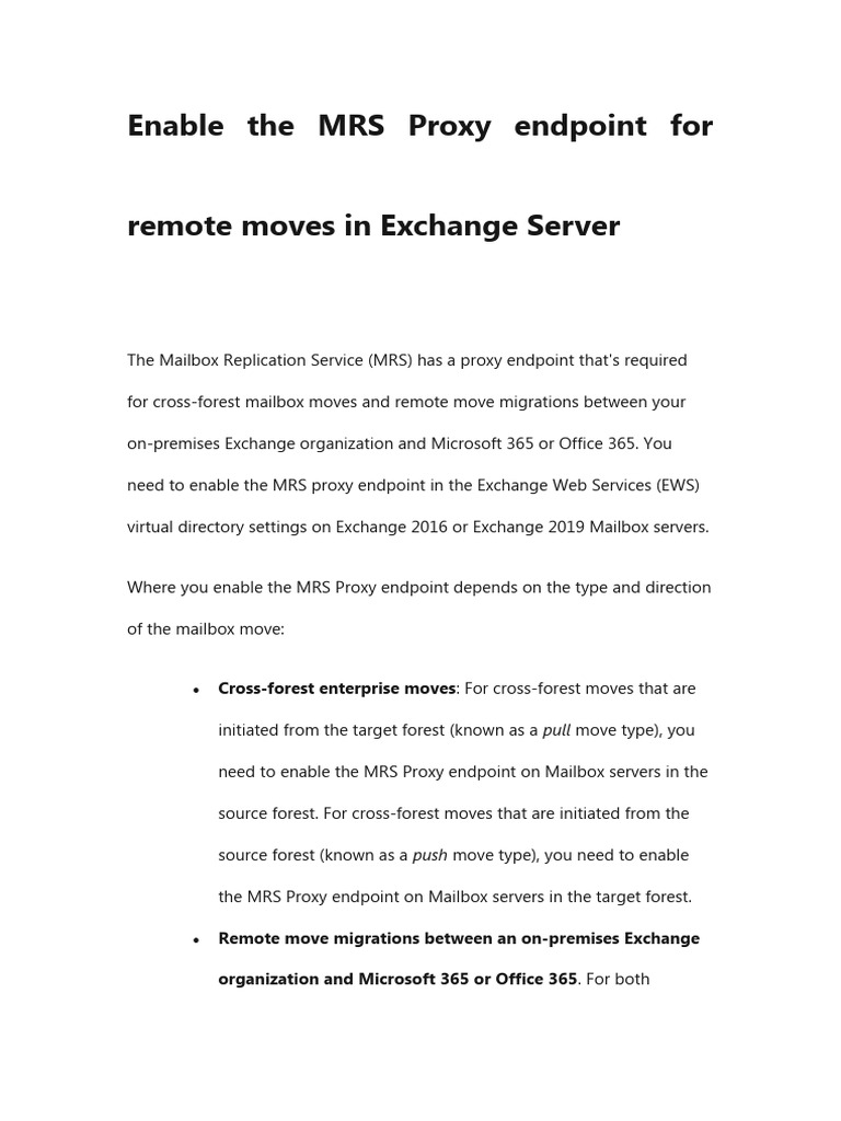 Enable The MRS Proxy Endpoint For Remote Moves in Exchange Server | PDF ...