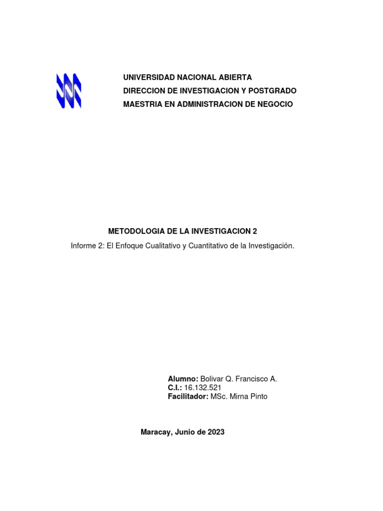 Francisco Bolivar 16 132 521 Metodologia De La Investigacion Ii Informe 2 Pdf Investigación