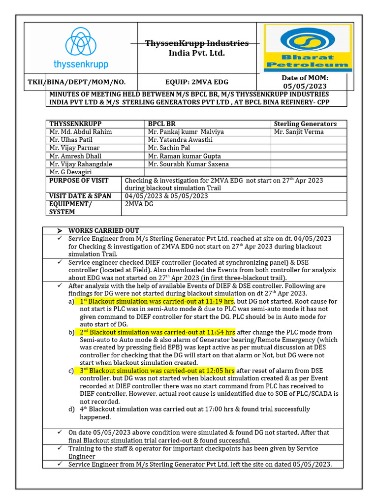 2 MVA DG Set MOM | PDF | Science