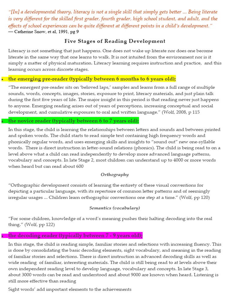 Five Stages of Reading Development: The Emerging Pre-Reader (Typically ...