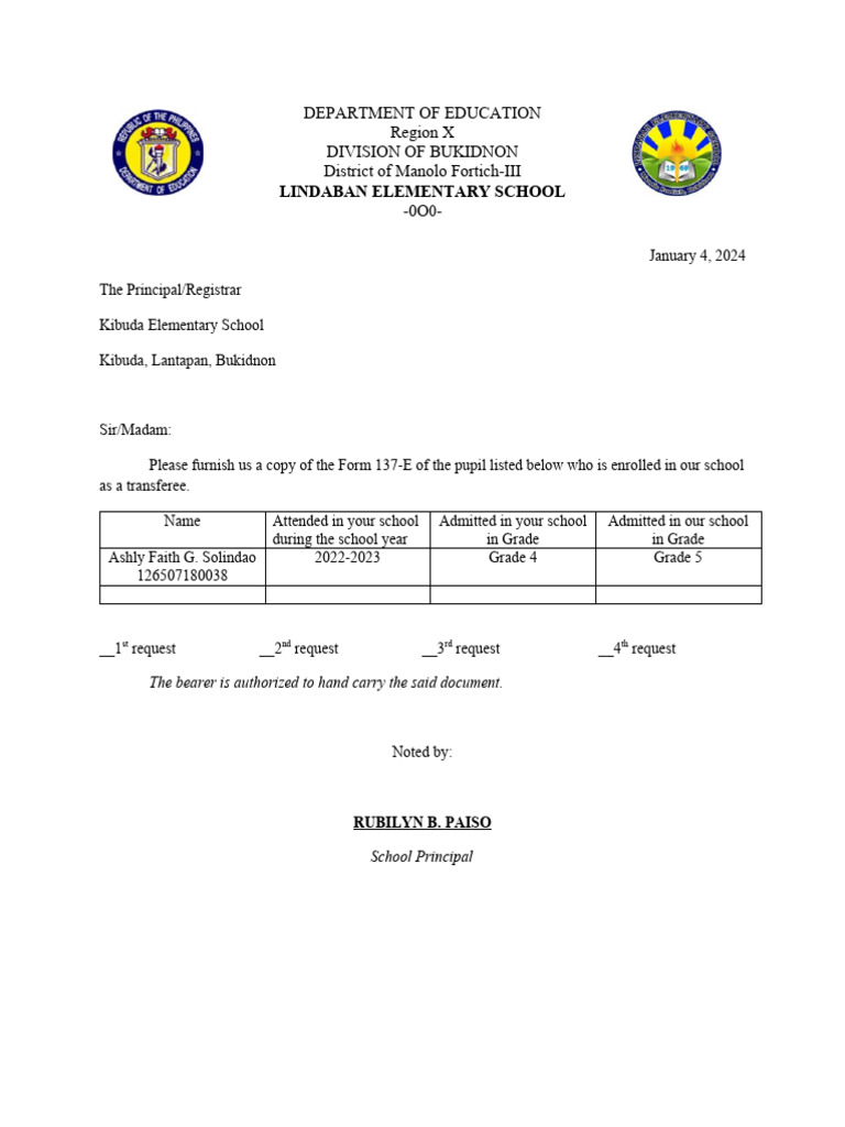 Request Form 137 E | PDF