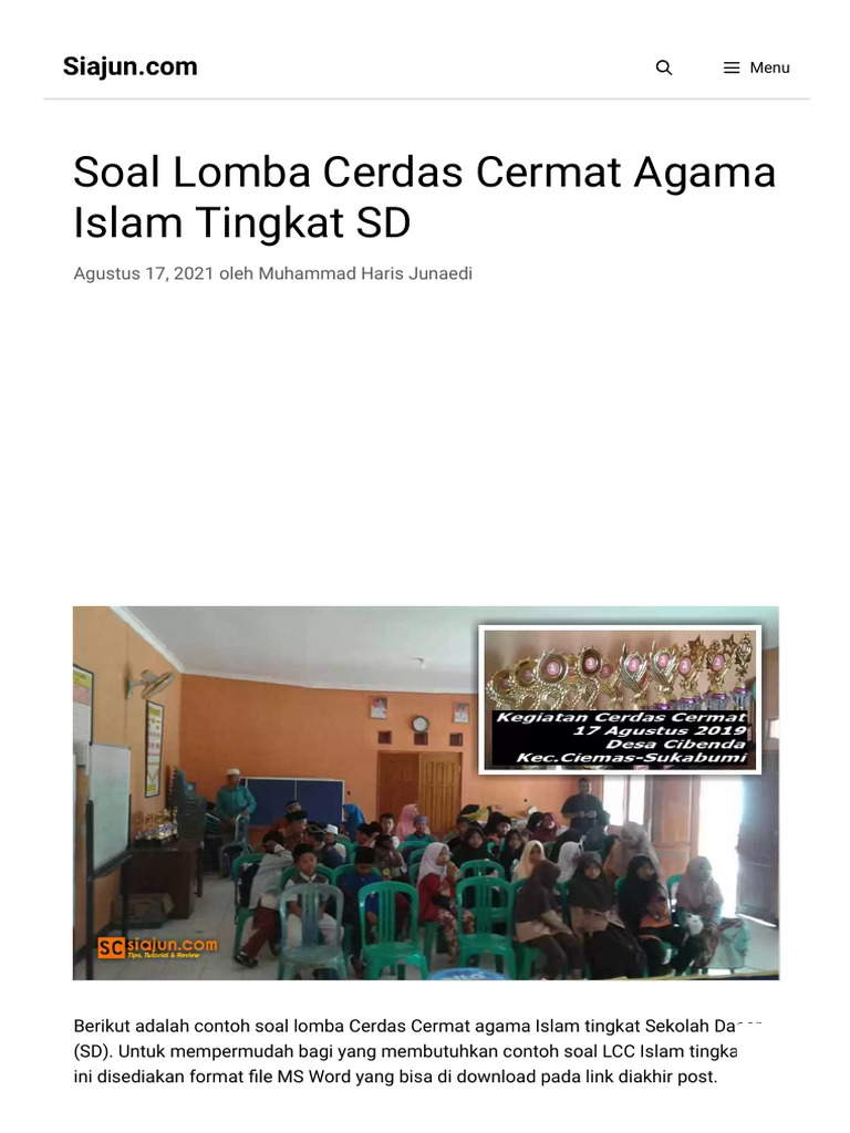 Soal Lomba Cerdas Cermat Agama Islam Tingkat SD | PDF | Agama & Spiritualitas