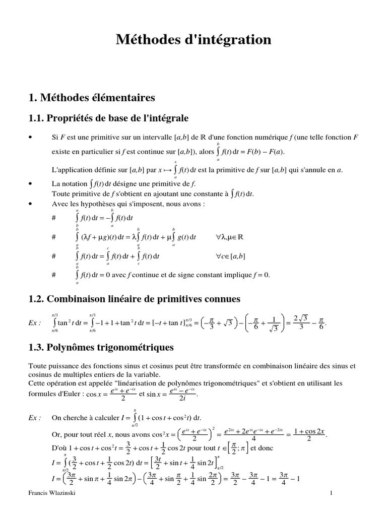 Méthodes d'intégration des fonctions | PDF | Fonction trigonométrique ...
