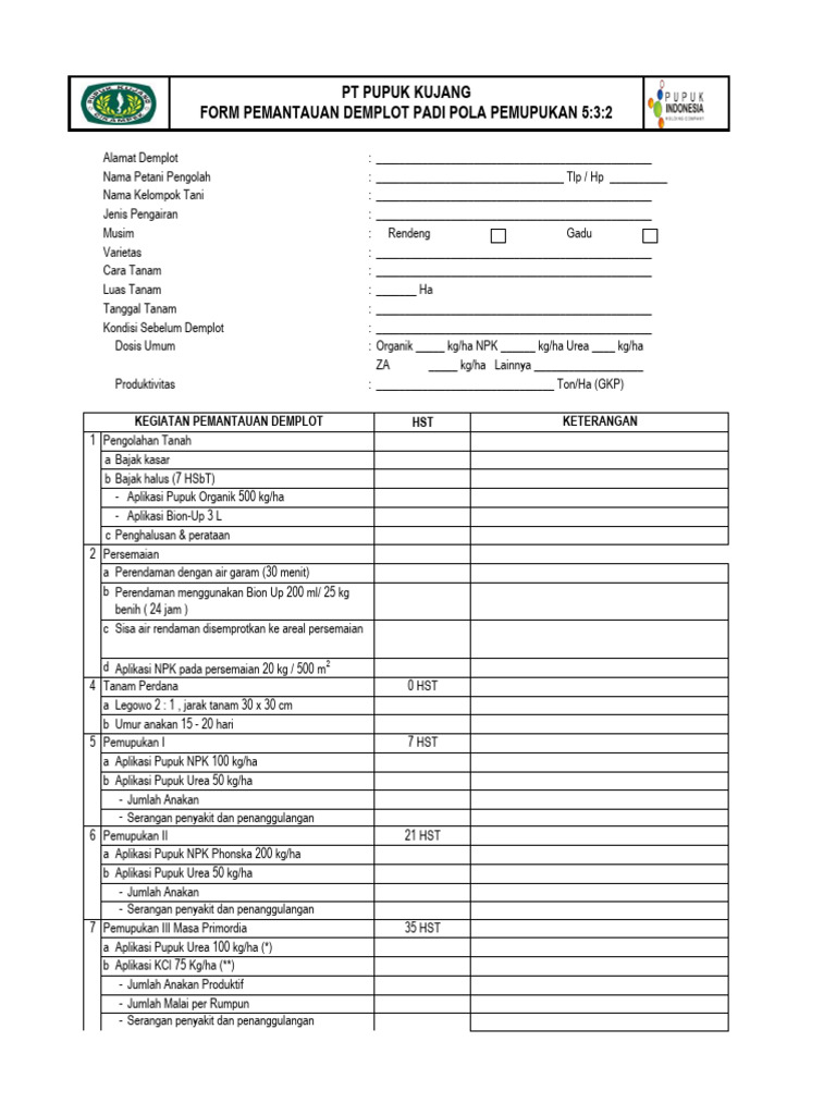 Form 3 Pemantauan Demplot | PDF