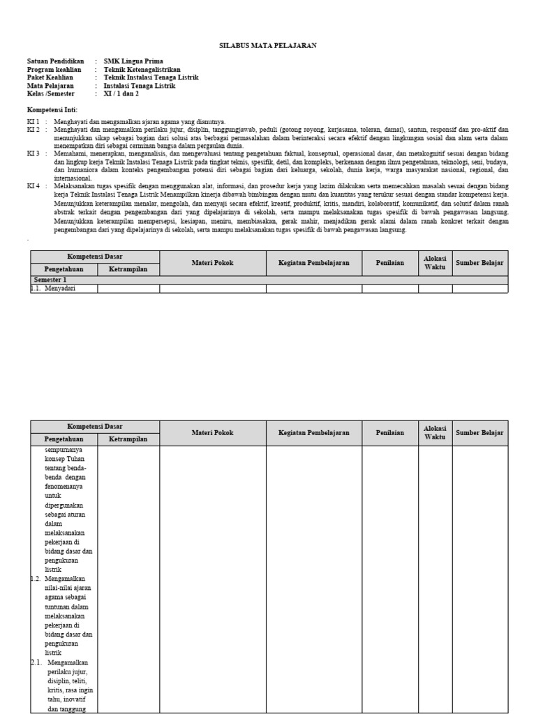 SILABUS ITL Kelas XI Semester 1 Dan 2 | PDF