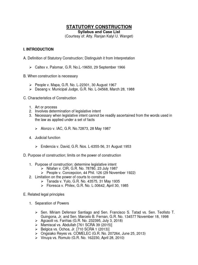 2023.StatCon - Syllabus and Case List | PDF | Statutory Interpretation ...