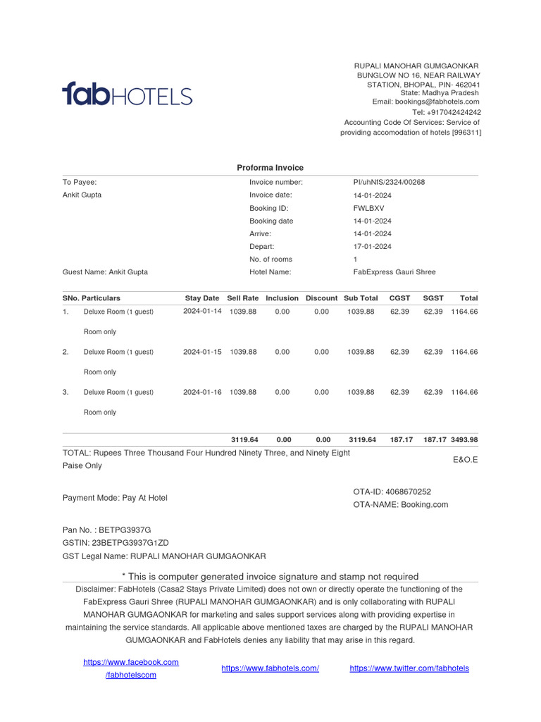 FabHotels PI uhNfS 2324 00268 Invoice | PDF | Invoice | Money