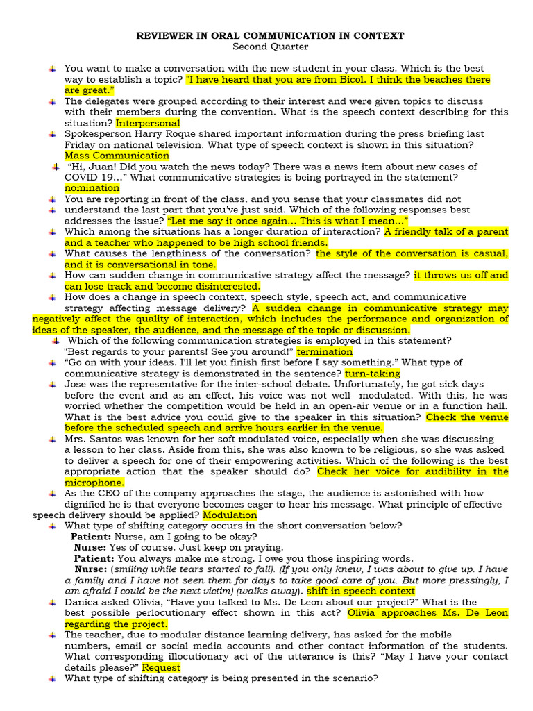 Grade 11 Oral Communication Reviewer Q2 | PDF | Communication ...