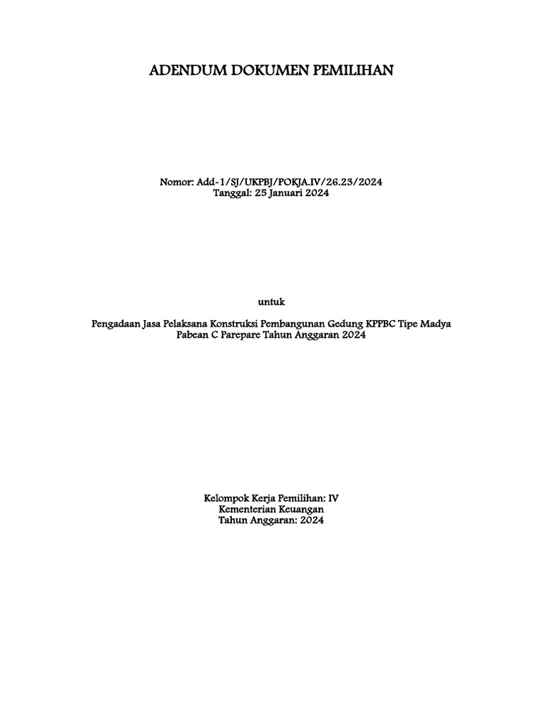 Adendum Dokumen Pemilihan KPPBC Parepare | PDF