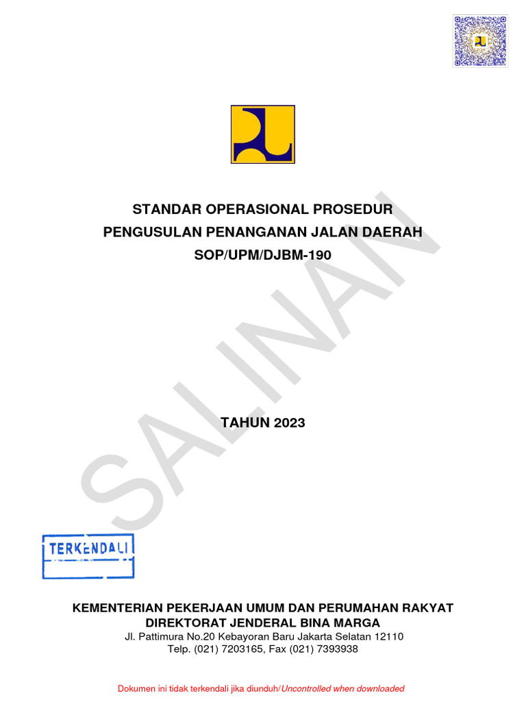 SOP - 190 - Pengusulan Penanganan Jalan Daerah | PDF