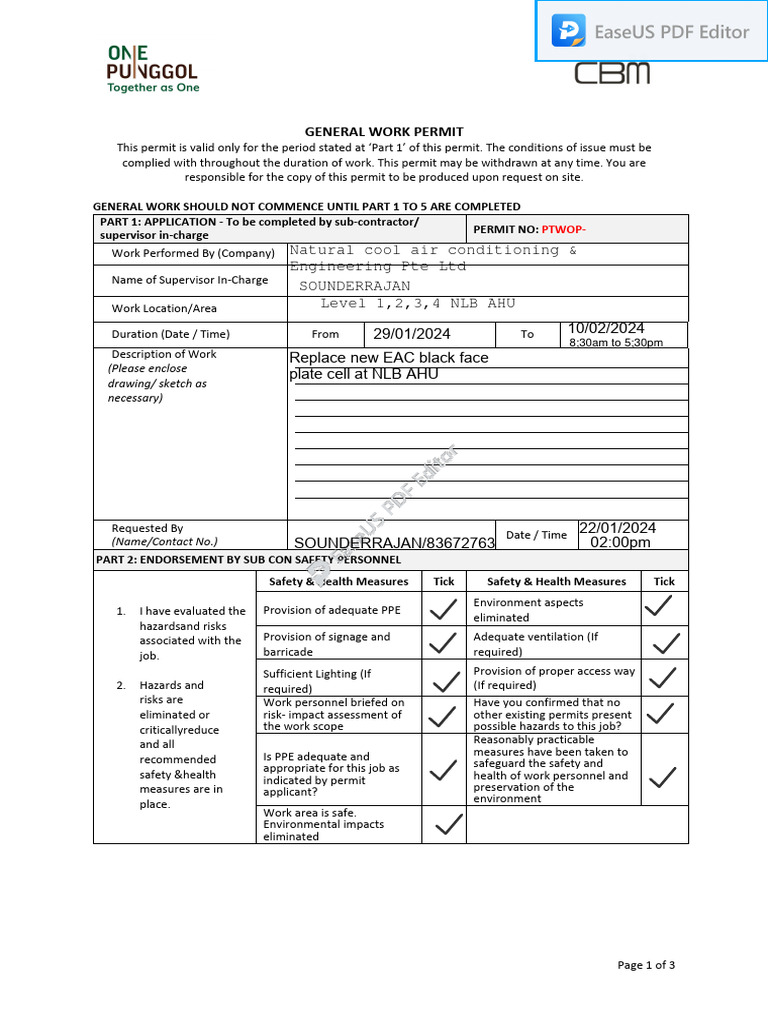 Work Permit Safety Guidelines | PDF | Personal Protective Equipment ...