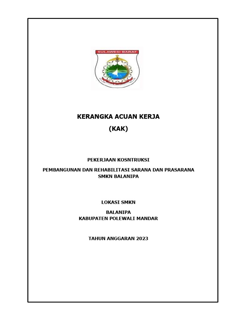 KAK Pembangunan SMKN Balanipa 2023 | PDF