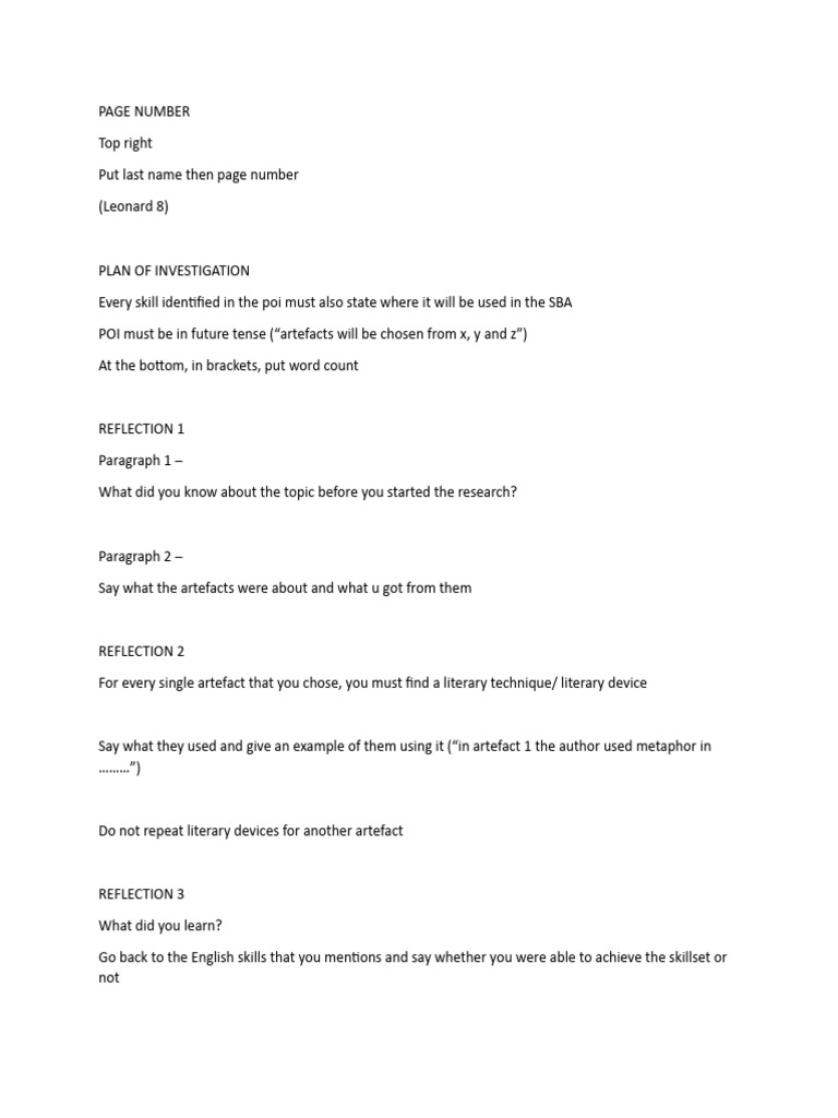 English SBA Outline and Reflections | PDF