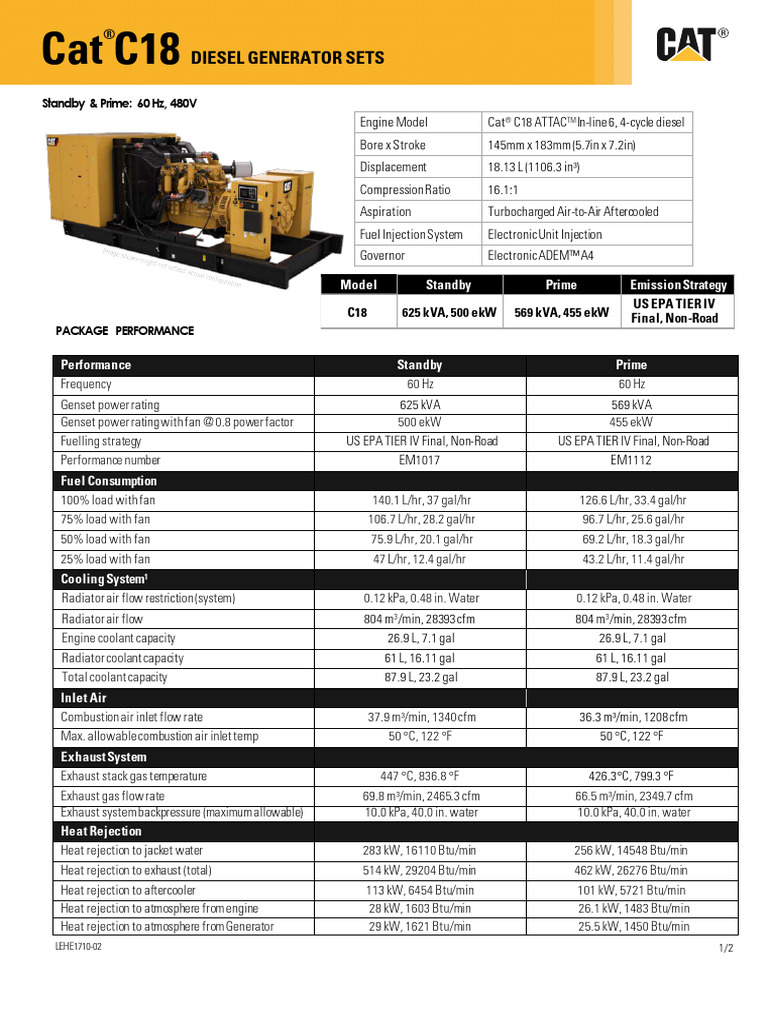 C18 - 500kW Tier 4 Spec Sheet | PDF | Exhaust Gas | Diesel Engine