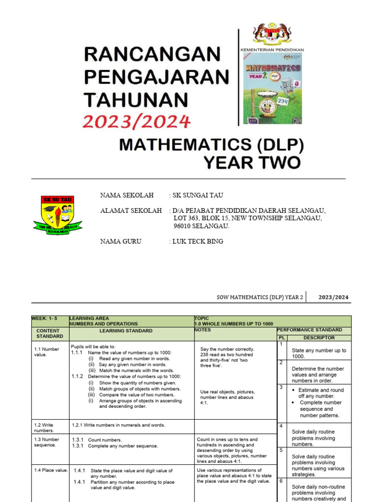 RPT Math DLP Year 2 | PDF | Litre | Measurement