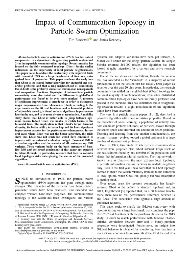 Impact of Communication Topology in Particle Swarm Optimization | PDF | Mathematical ...