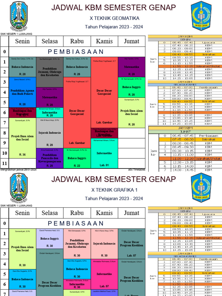Jadwal KBM Genap 23 24 Kelas Rev 3 | PDF